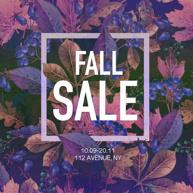 Poster Fall Sale with Leaves and Berries. Vector. Stock Vector ...