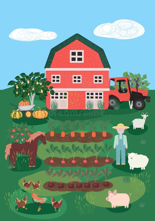 Poster with Farm Elements, Vector Image Stock Photo - Image of morning ...