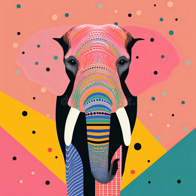 A Poster Featuring an Elephant on a Pink Background with Abstract ...