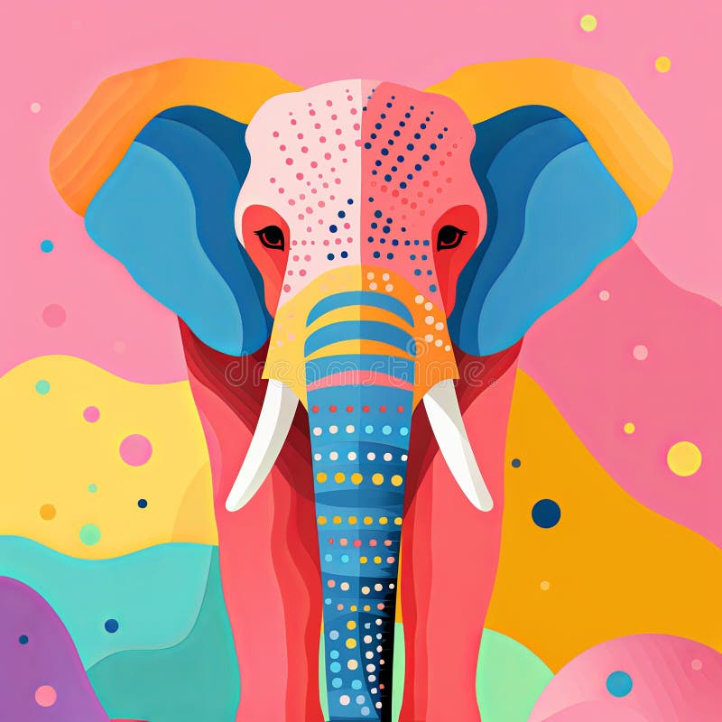 A Poster Featuring an Elephant on a Pink Background with Abstract ...