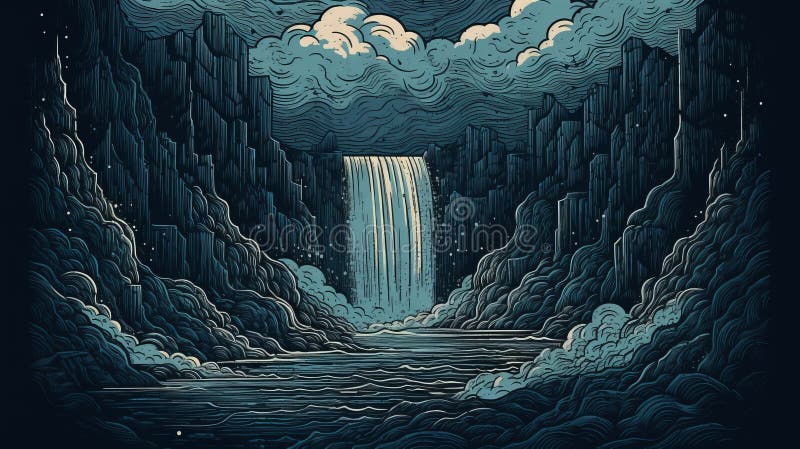 Explorers Poster Design: a Beautiful Waterfall in the Style of Dan ...
