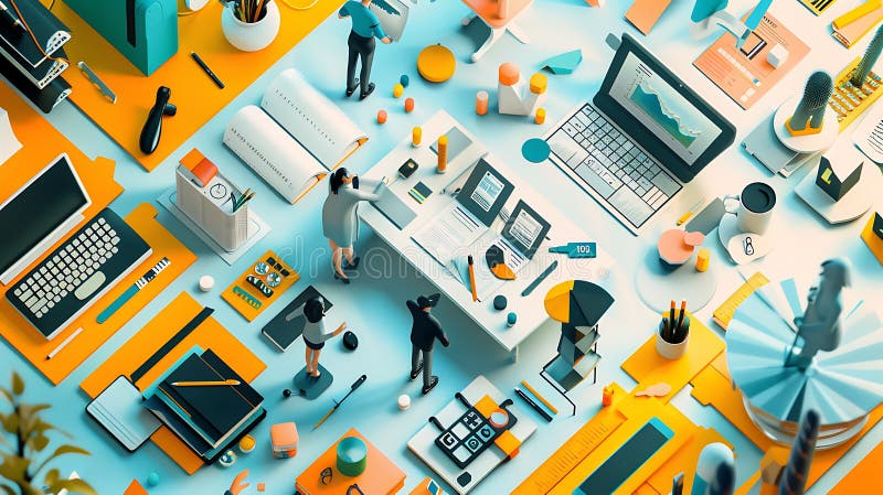 Poster Featuring an Office Team Surrounded by Innovation Tools Stock ...