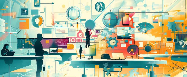 Poster Featuring an Office Team with Tools of Collaboration and ...