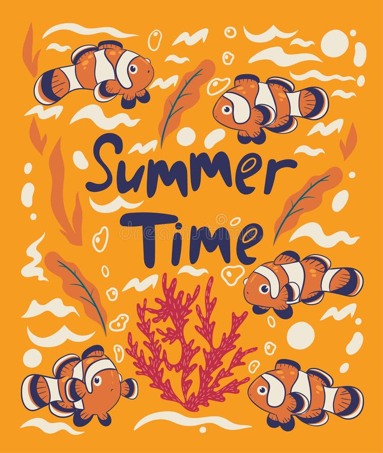 Poster with Fish Clowns and the Inscription Summer Time. Vector ...