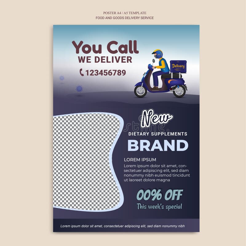 Poster A4, Food & Goods Delivery Service Stock Vector - Illustration of ...