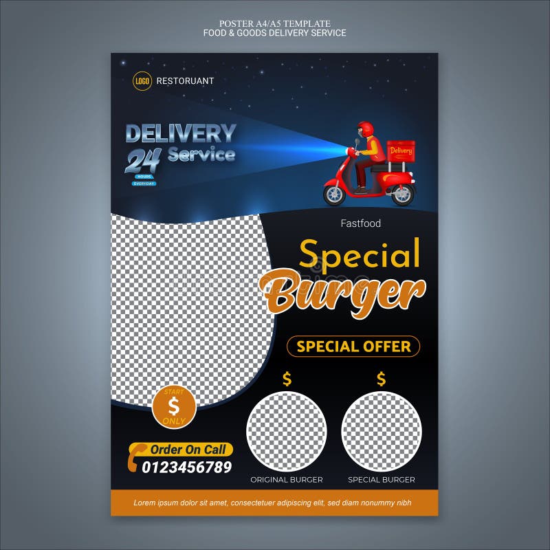 Brochure for Promotion Delivery Service on Sale of Food and Goods Stock ...