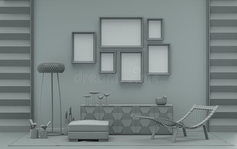 Poster Frame Background Room in Flat Ash Gray Color with 6 Frames on ...