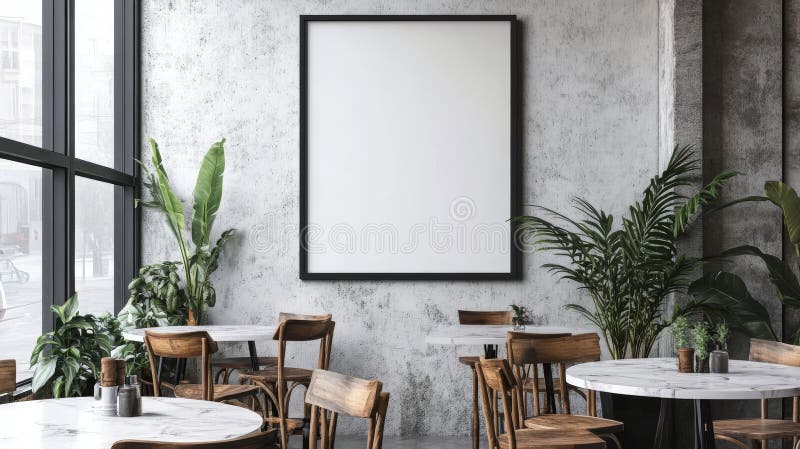 Poster Frame Mock-up in Cafe. Modern Bar Interior with Poster Stock ...