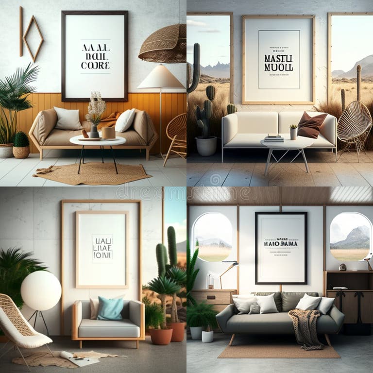 Poster Frame Mockup in Modern Nomadic Home Interior Back Ai Generative ...