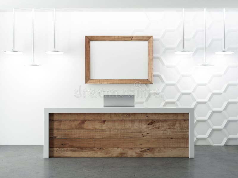 Poster Frame Mockup in Office Interior with Reception Desk Stock ...
