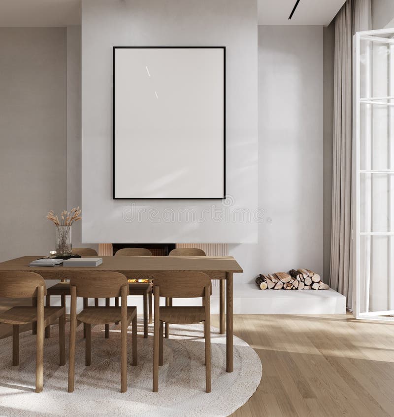 Poster Frame Mockup in Stylish Beige Living Room Interior, 3d Rendering ...