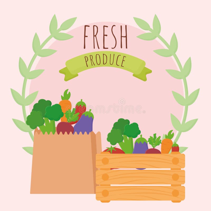 Poster of fresh produce stock vector. Illustration of wooden - 229028444