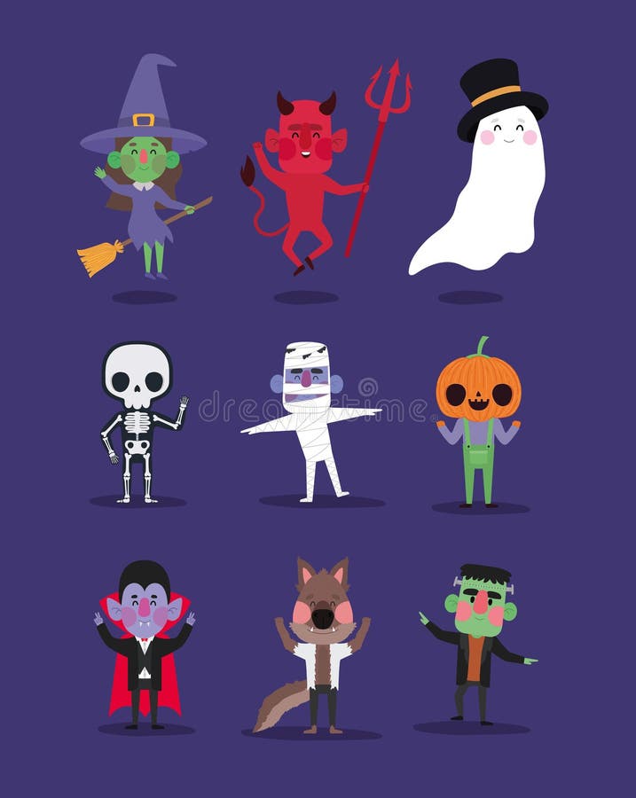 Halloween characters group stock vector. Illustration of vector - 256301104