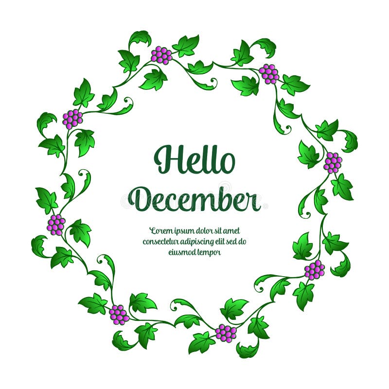 Poster Hello December with Beauty of Purple Flower Frame. Vector Stock ...