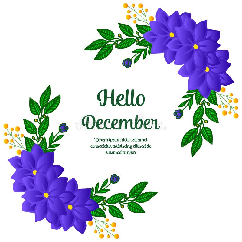 Poster Hello December, with Decorative Element of Purple Wreath Frame ...