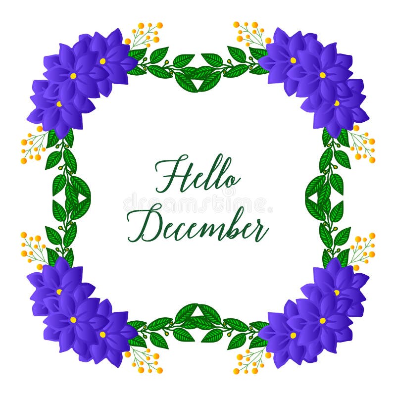 Poster Hello December, with Decorative Element of Purple Wreath Frame ...