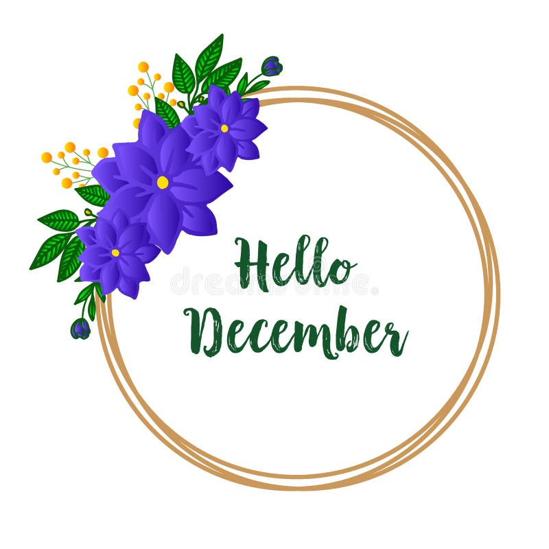 Poster Hello December, with Decorative Element of Purple Wreath Frame ...