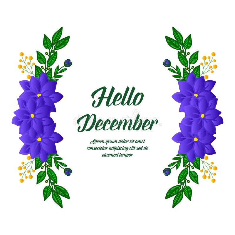 Poster Hello December, with Decorative Element of Purple Wreath Frame ...