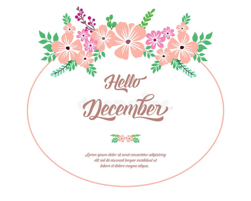Poster Hello December, with Pattern of Green Leafy Flower Frame. Vector ...