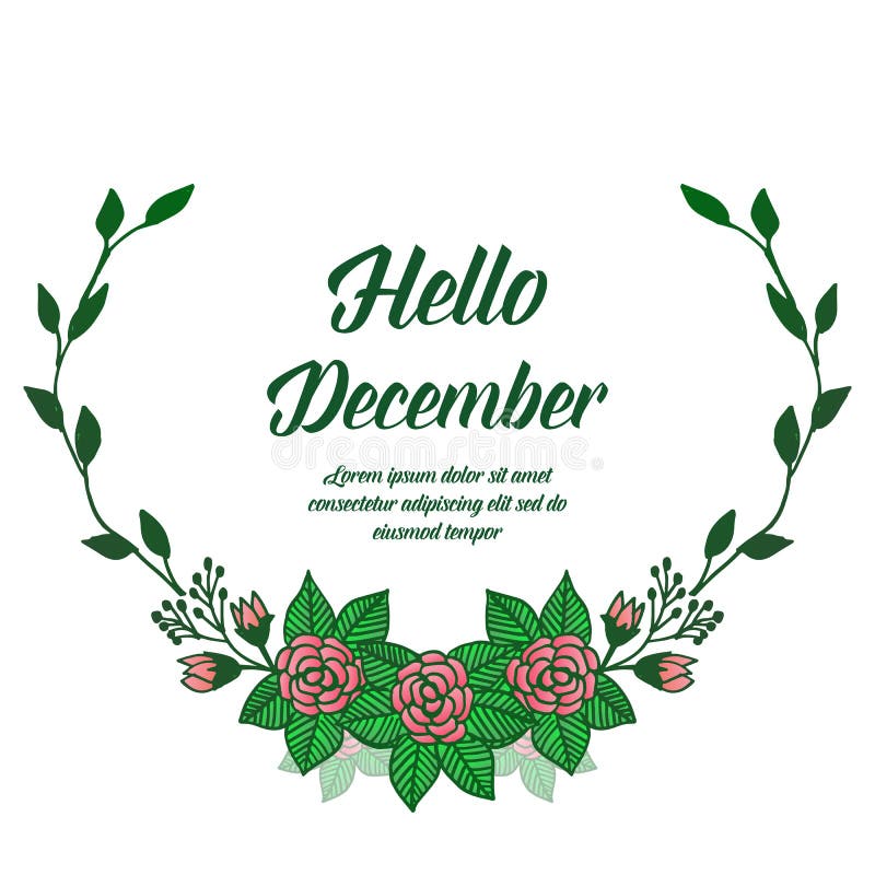 Poster Hello December, with Pattern of Pink Flower Frame Elegant ...