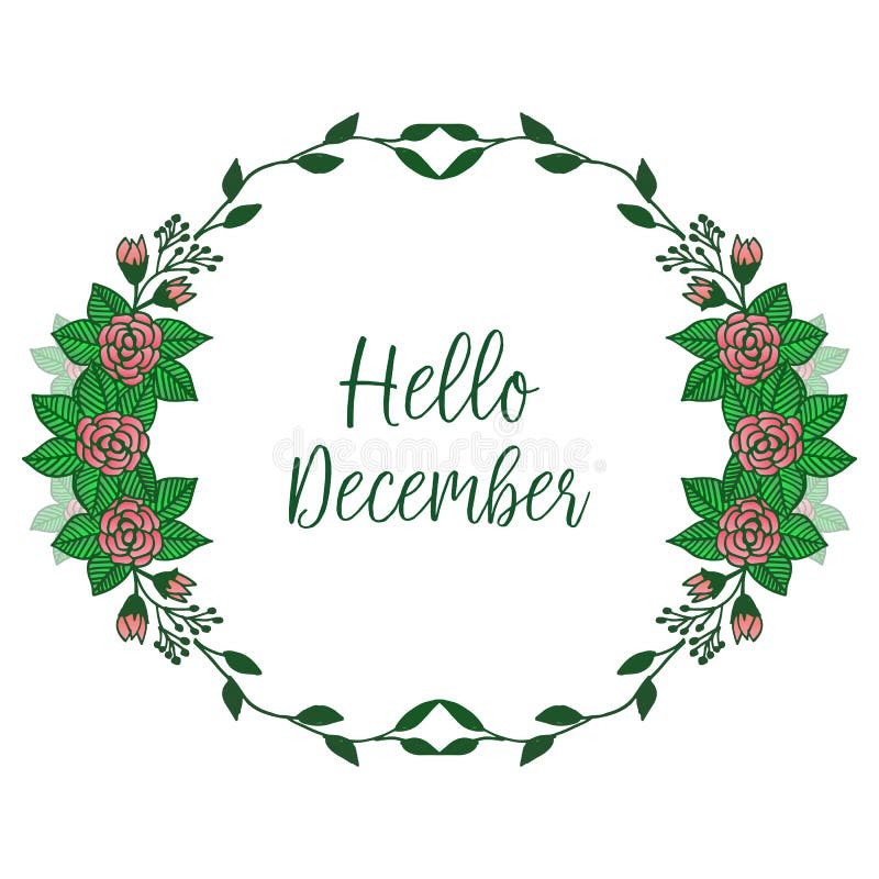 Poster Hello December, with Pattern of Pink Flower Frame Elegant ...