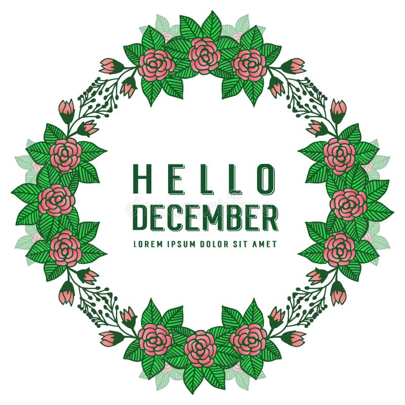 Poster Hello December, with Pattern of Pink Flower Frame Elegant ...