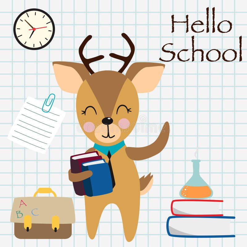 Poster Hello School with Deer - Vector Illustration, Eps Stock Vector ...