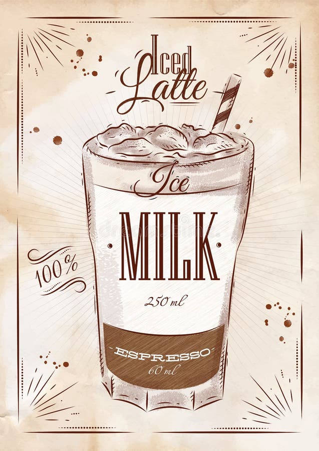 Poster iced latte kraft stock vector. Illustration of ingredients ...