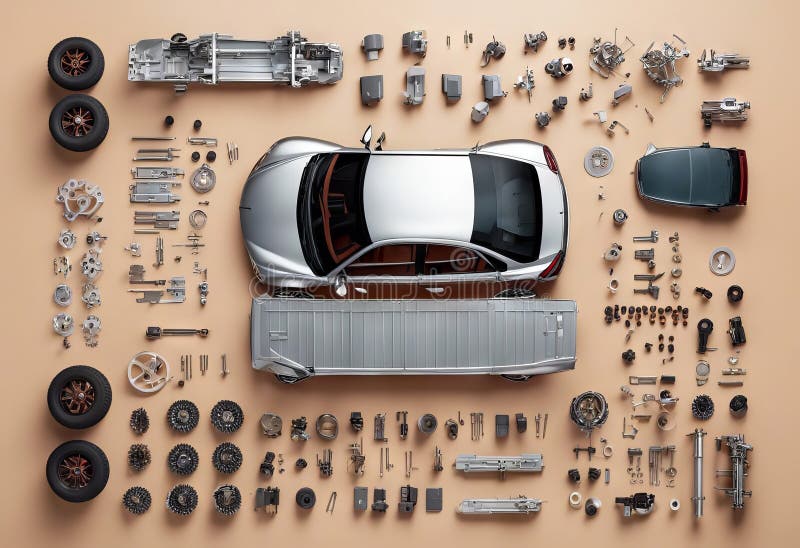 Poster Illustration View View Exploded Lay Top Vehicle Automobile Car ...