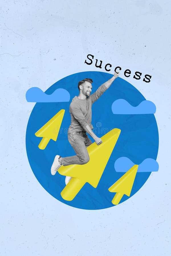 Poster Image Collage of Positive Persistent Guy Fly Forward Aim Success ...