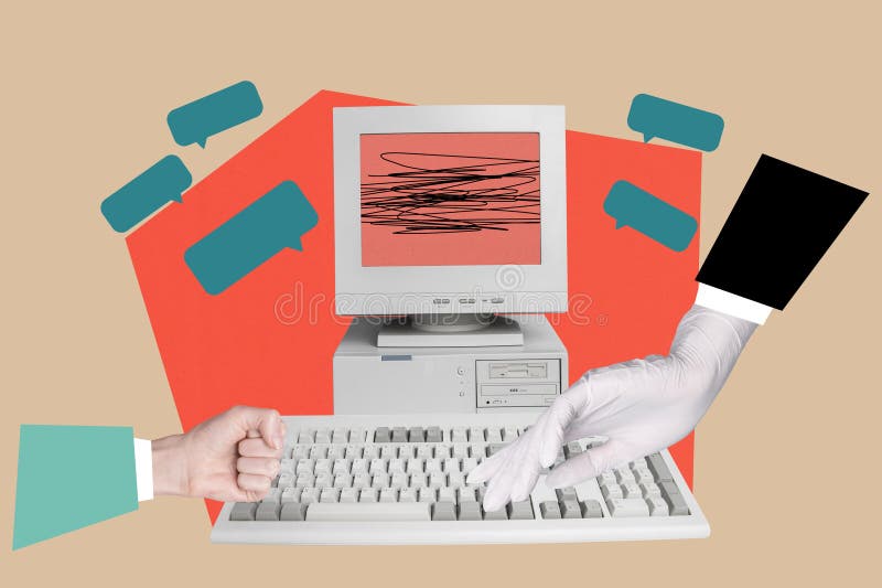 Poster Image Collage of Retro Computer Hands Typing Using with Email ...