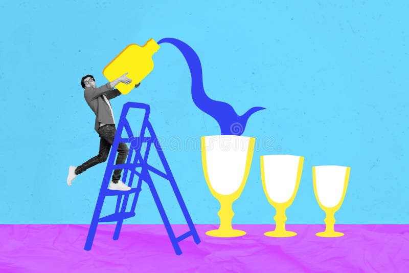 Poster Image Creative Retro Pop Collage of Crazy Guy Drunkard Falling ...