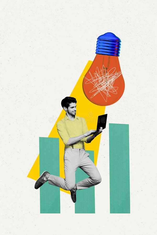 Poster Image Vertical Photo Collage of Happy Businessman Jump Chart ...