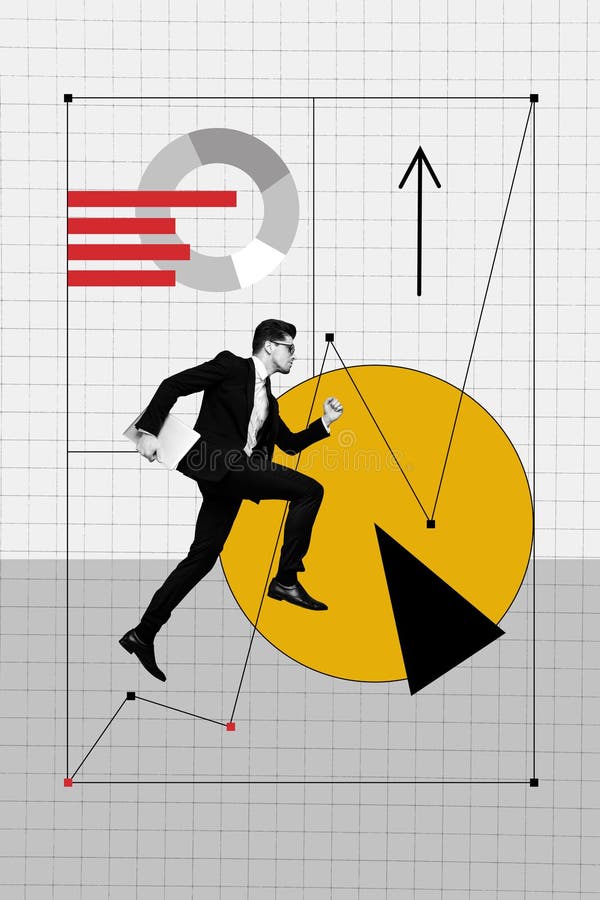 Poster Image Vertical Photo Collage of Serious Businessman Run Graph ...