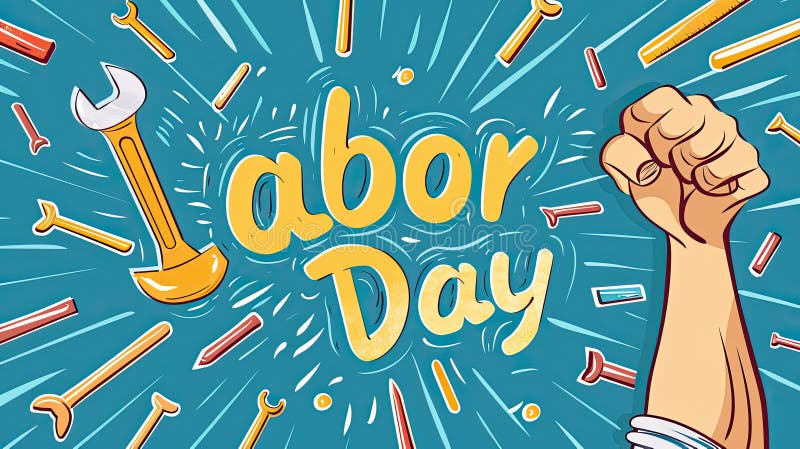A Poster for Labor Day with a Man Holding a Wrench Stock Illustration ...