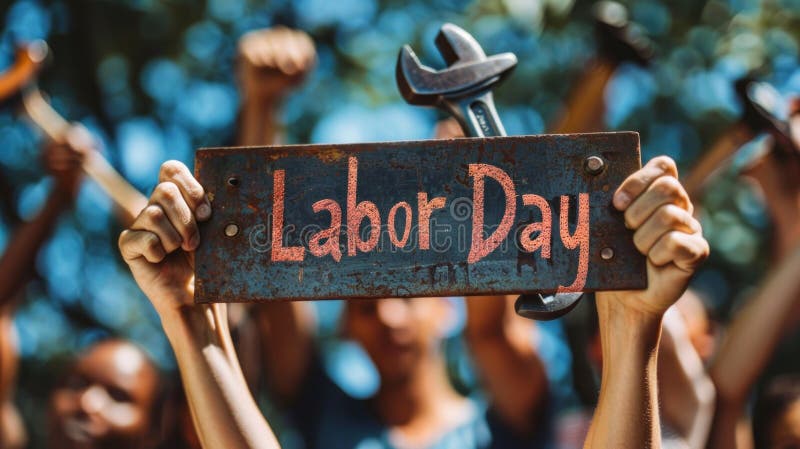 A Poster for Labor Day with a Man Holding a Wrench Stock Image - Image ...