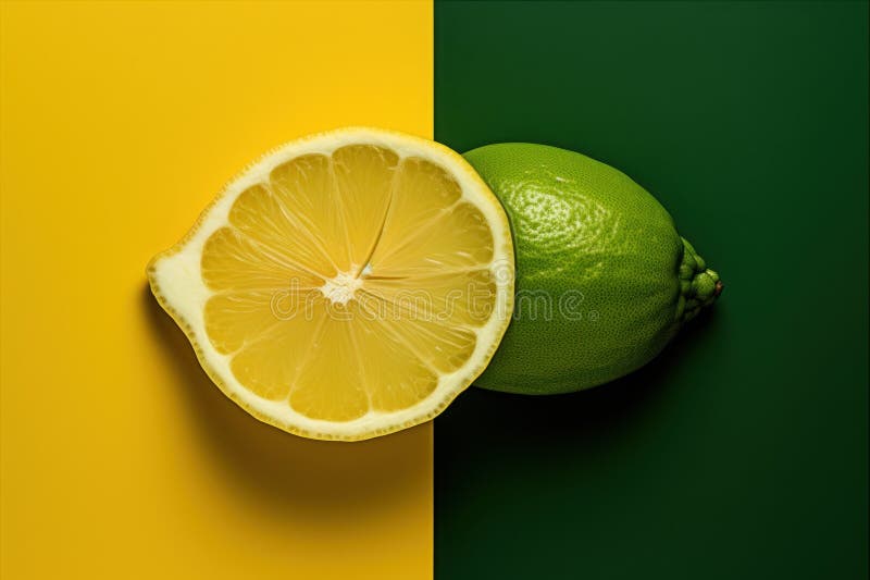 Poster of a Lemon Cut-off,half Yellow,half Green. Generative AI Stock ...