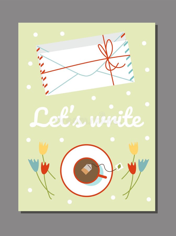 Poster with Letters in Mail Envelopes and Cup of Tea, Flat Vector ...