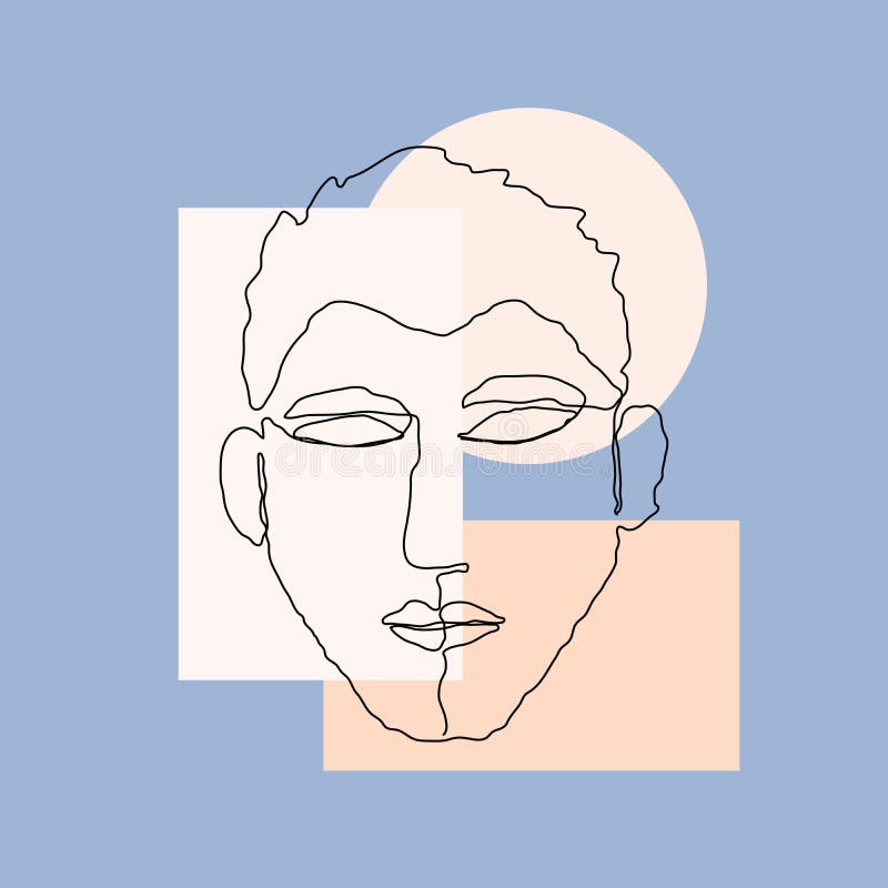 Poster Line Man Face with Leaf. One-line Drawing Style Stock Vector ...