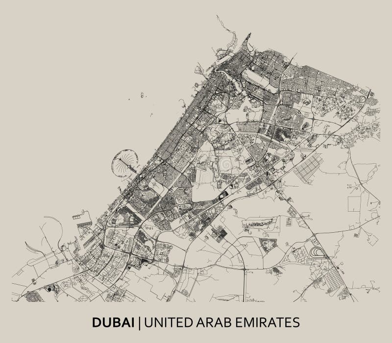 Dubai (United Arab Emirates) Street Map Outline for Poster. Stock ...