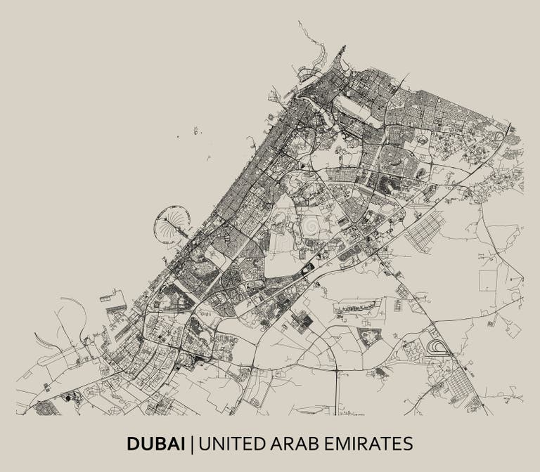 Dubai (United Arab Emirates) Street Map Outline for Poster. Stock ...