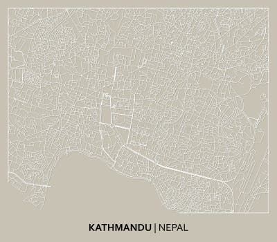 Kathmandu (Bagmati, Nepal) Street Map Outline for Poster, Paper Cutting ...