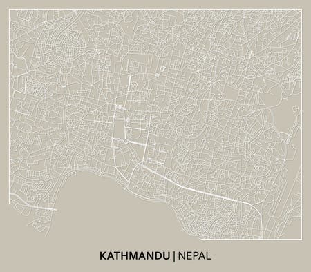 Kathmandu (Bagmati, Nepal) Street Map Outline for Poster, Paper Cutting ...