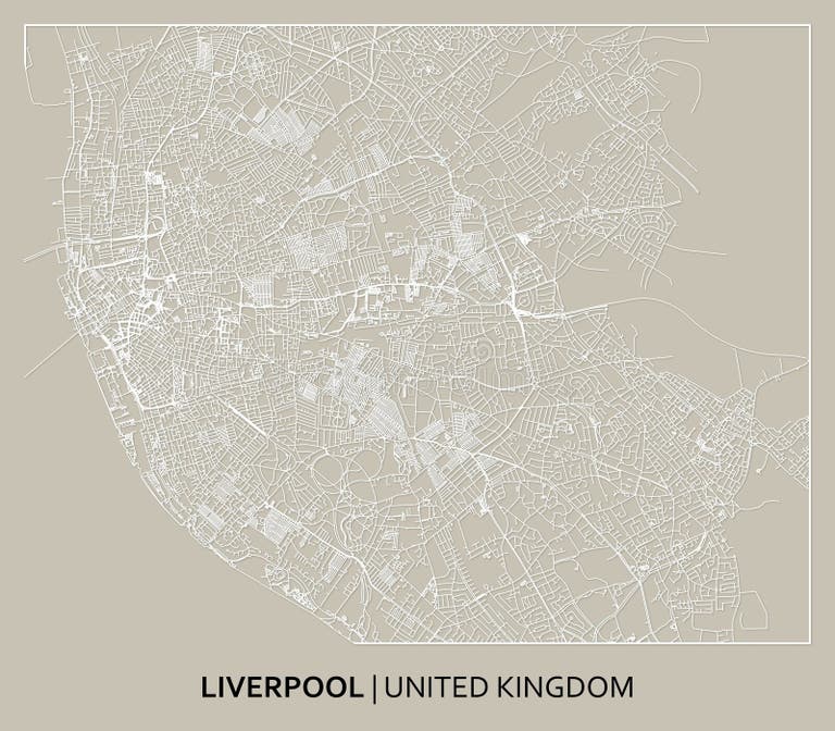 Liverpool (North West England, United Kingdom) Street Map Outline for ...