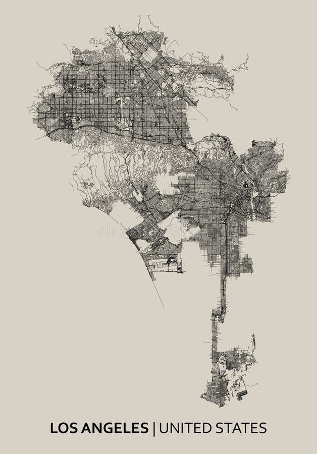 Los Angeles (California) Street Map Outline for Poster. Stock Vector ...