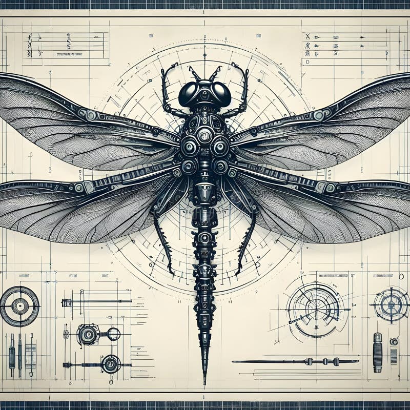 Poster of a Mechanical Dragonfly. Stock Illustration - Illustration of ...