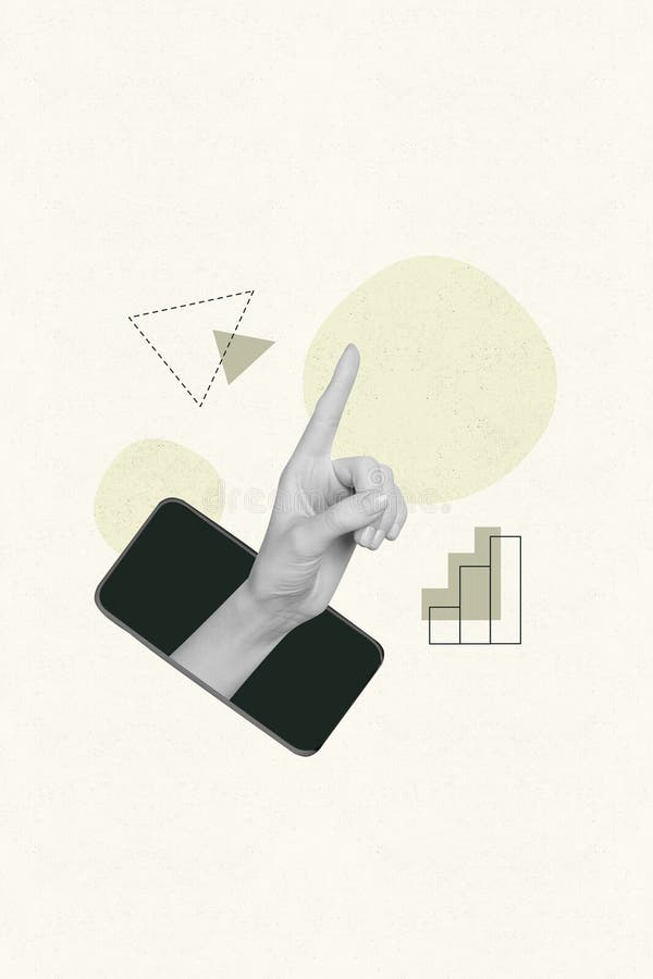 Poster Metaphor Collage of Human Finger from Device Screen Demonstrate ...