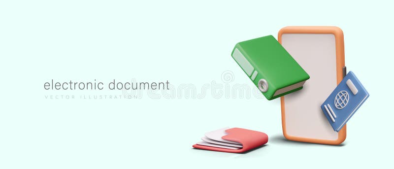 Poster with Mobile Phone, Green Folder with Files and Red Folder with ...