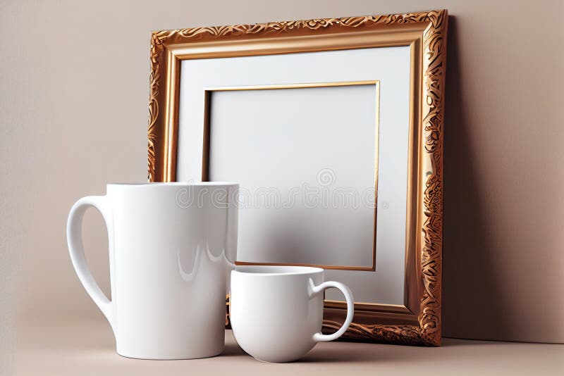 Poster Mock Up Template with Cup on Table, AI Generated Stock ...