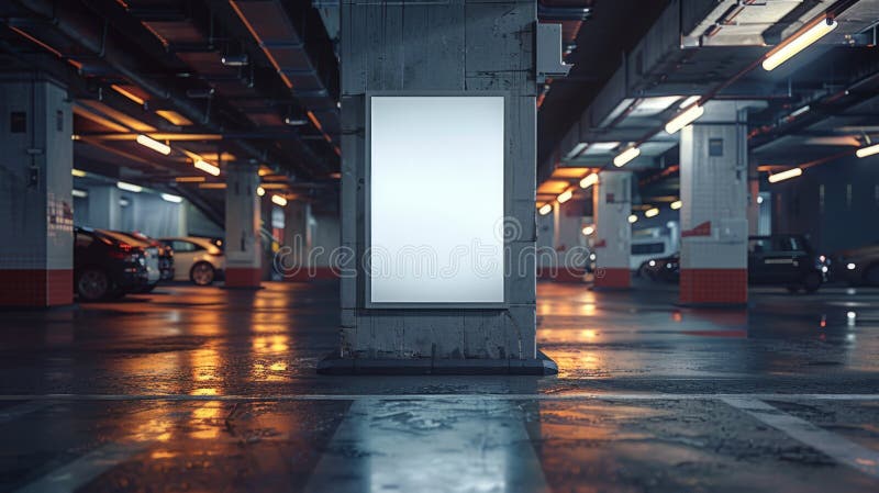 Poster Mockup on Column in Car Park for Advertising, Showcasing Empty ...